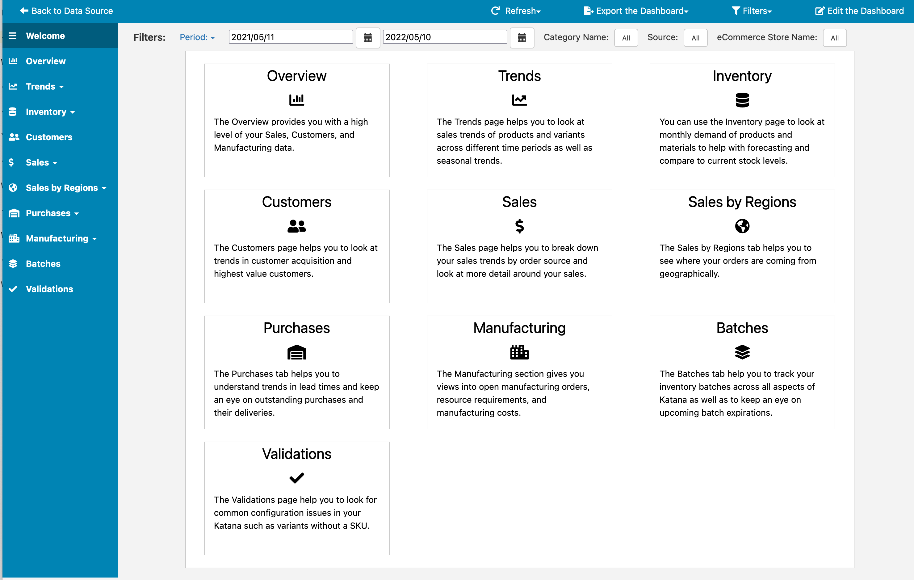 Easy Insight Documentation Dashboard Table Of Contents